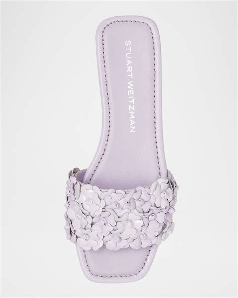 Stuart Weitzman Meadow Flower Leather Slides Neiman Marcus