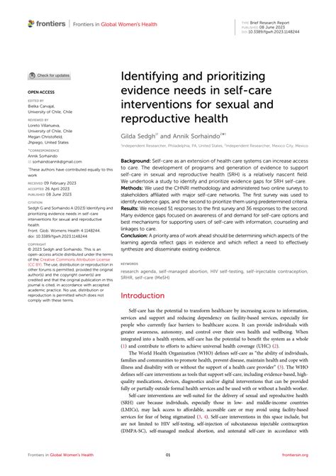 Pdf Identifying And Prioritizing Evidence Needs In Self Care