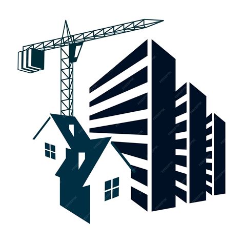 Premium Vector Silhouettes Of Houses And A Tower Crane Symbol For