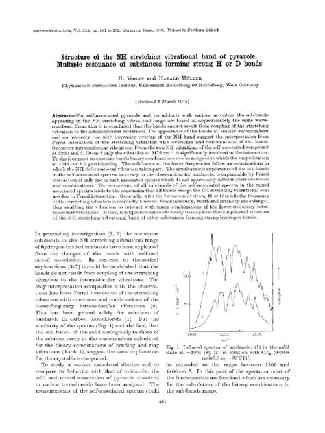 Pdf Structure Of The Nh Stretching Vibrational Band Of Pyrazole