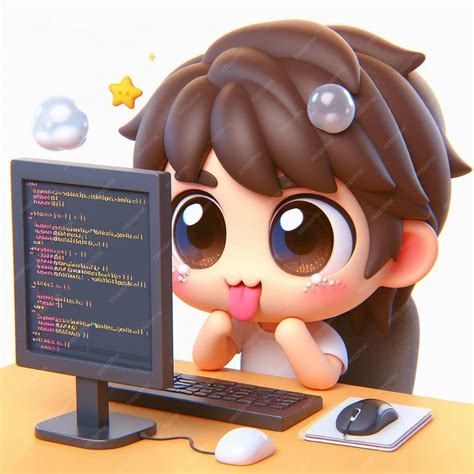 Cute 3d Style Chibi Programmer Eyes Glued To The Screen Tongue Sticking