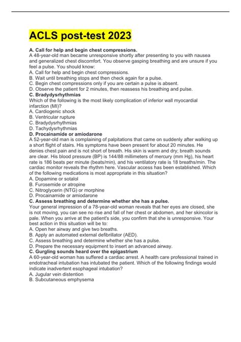 Acls Post Test 2023 Acls Stuvia Us