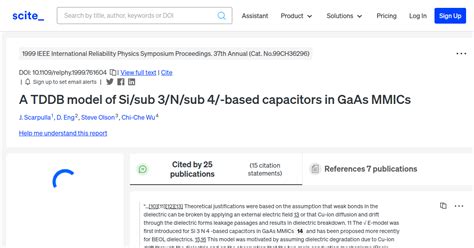 A Tddb Model Of Si Sub 3 N Sub 4 Based Capacitors In Gaas Mmics