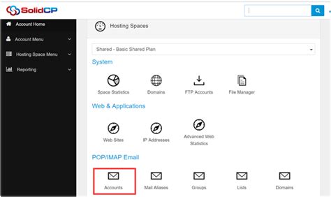 how to create emails account in solidcp database mart