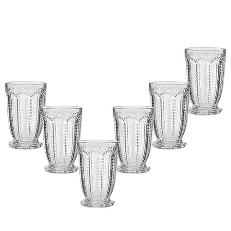 Set Of 6 Vintage Clear Embossed Drinking Tall Tumbler Glasses Wedding