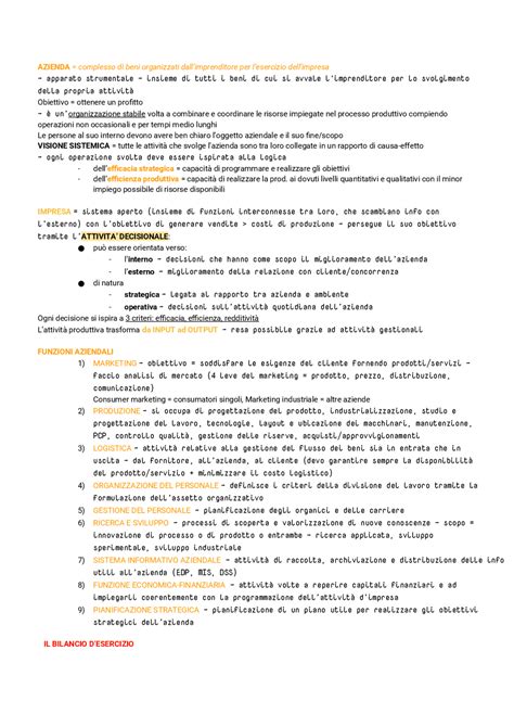 Riassunto Di Economia Aziendale Sintesi Del Corso Di Economia