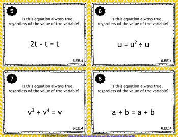 Identify Equivalent Expressions Task Cards 6 EE 4 Centers TpT