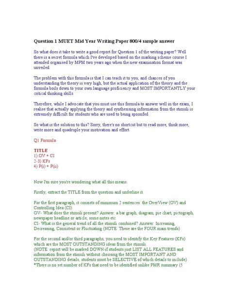 Muet Report Writing Sample Answer The Example Of Muet Report Writing