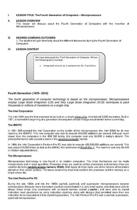 The Fourth Generation Of Computers Microprocessors I Lesson Title The Fourth Generation Of