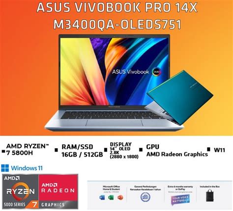 Jual ASUS VIVOBOOK PRO X OLED M QA RYZEN H GB SSD W OHS Di Lapak Asiatech