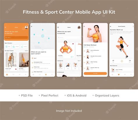 피트니스 및 스포츠 센터 모바일 앱 Ui 키트 프리미엄 Psd 파일