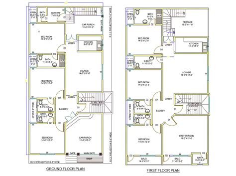 30 X 60 Feet Architecture Porch House Plan AutoCAD Drawing Cadbull
