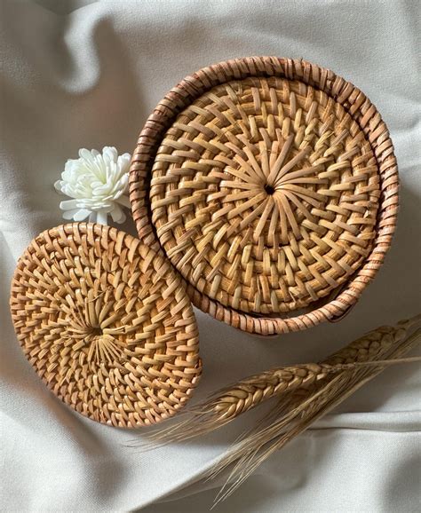 Sipnest Aesthetic Cute Coaster 6 Pieces Rattan Coaster Round Coaster