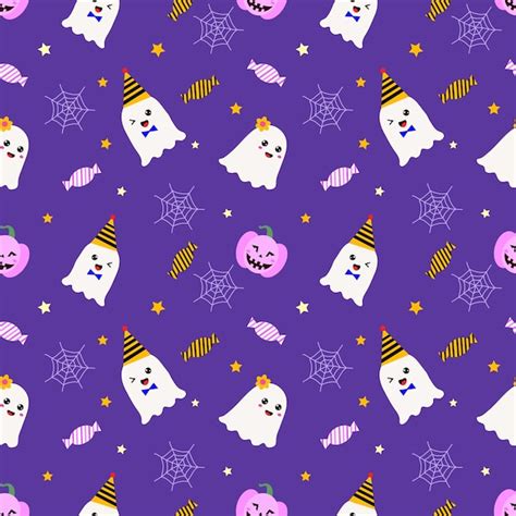 할로윈 휴가를 위한 귀여운 매끄러운 패턴 직물 섬유 벽지 선물 포장지 배경에 사용할 수 있습니다 프리미엄 벡터