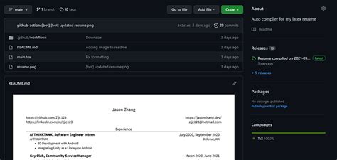 Automating Resumes With Overleaf Github And Github Actions By Jason Zhang Medium