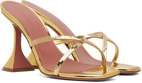 Amina Muaddi Gold Henson Cross Slipper Heeled Sandals Amina Muaddi