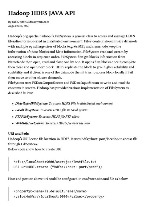 hdfs java api nitin augu t 16th 2014 hadoop hdf java api hadoop