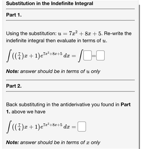 Solved Substitution In The Indefinite Integralpart 1using
