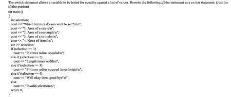 solved the switch statement allows a variable to be tested