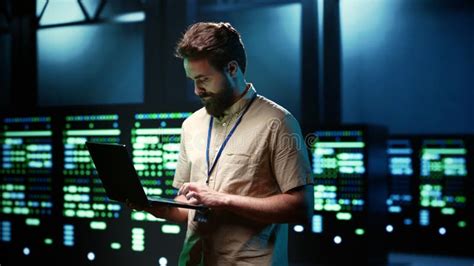 Programmer Doing Server Examination Stock Footage Video Of Engineer
