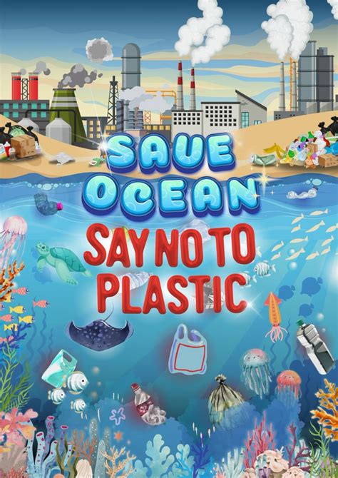 Poster Lingkungan Tema Laut Save Ocean Say No To Plastic Graphic