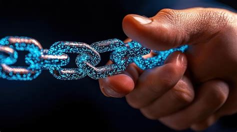 A Futuristic Hand Manipulating A Glowing Digital Chain Linking Various