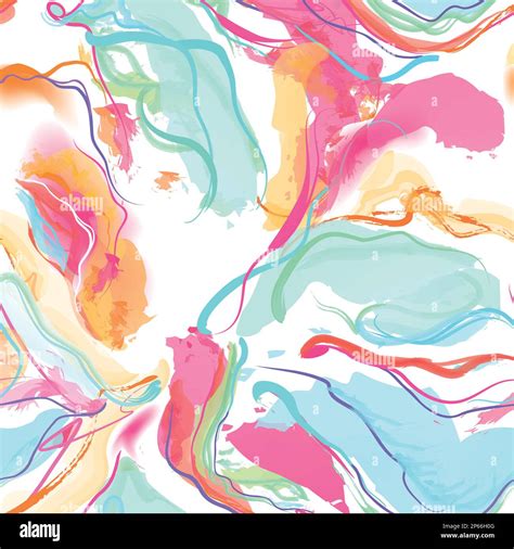 Abstract Wavy Lines Beautiful Seamless Watercolored Texture Endless Pattern In Bright Spring