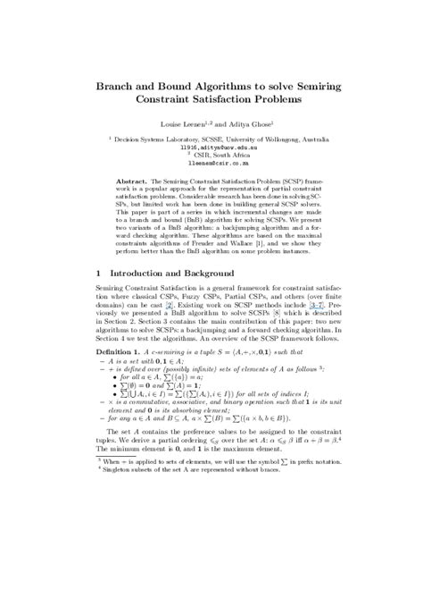 pdf branch and bound algorithms to solve semiring constraint