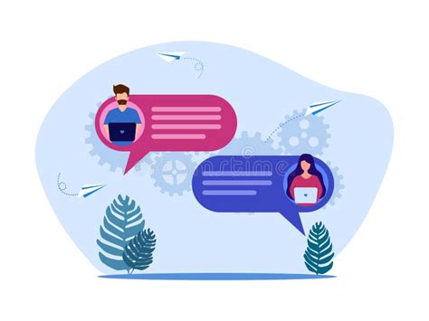 Business Man And Woman With Speech Bubbles Online Chatting Or