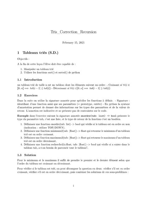 Algorithmes De Tris Récursivité Pdf