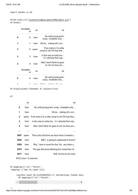 Naive Baysianipynb Colaboratory Import Pandas As Pd Unnamed 0 V1