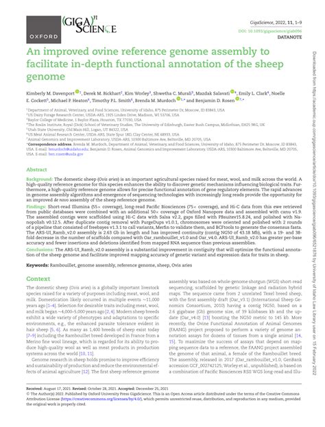 Pdf An Improved Ovine Reference Genome Assembly To Facilitate In Depth Functional Annotation
