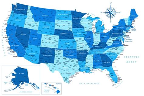 United States Highly Detailed Blue Colored Vector Map Of The Usa