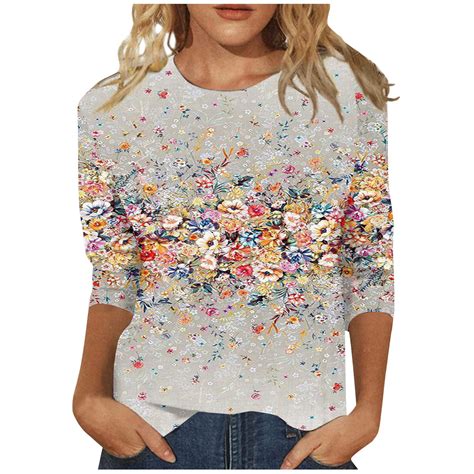 Rpvati Womens Plus Size Loose Fit Floral Tunic 34 Sleeve Blouse