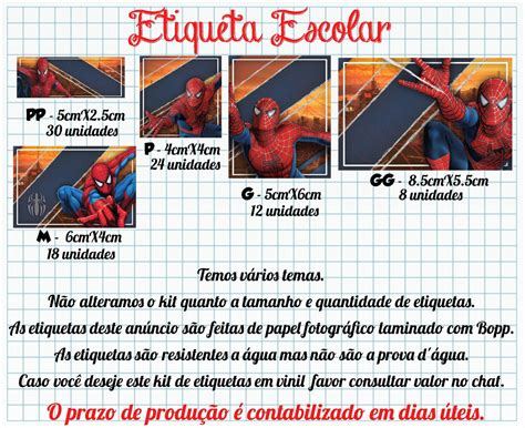 Etiquetas Escolares Personalizadas Homem Aranha Elo7