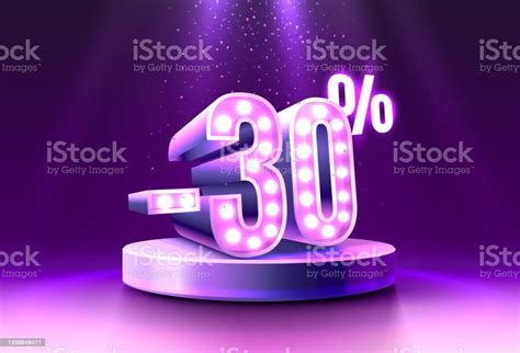 30 끄기 할인 크리에이티브 컴포지션 3d 판매 기호 네온 연단 선물 상자 판매 배너 및 포스터 벡터 30에 대한 스톡 벡터 아트 및 기타 이미지 Istock