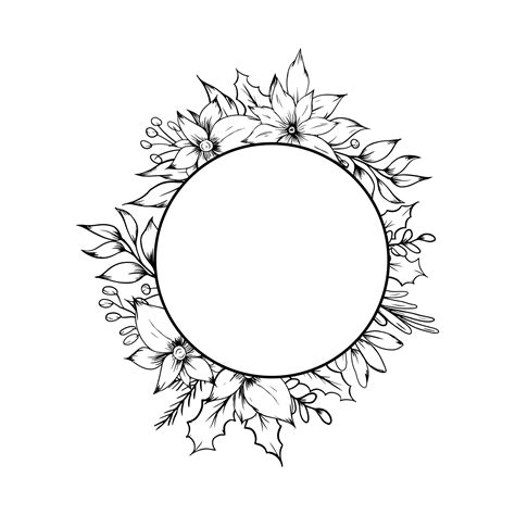 Black And White Circle Picture Frame With Flower Corner 13994243 Png