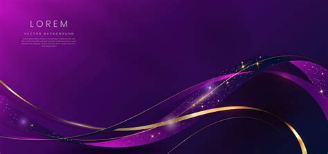 보라색과 진한 파란색 배경에 추상적인 3d 골드 곡선 리본으로 조명 효과와 텍스트를위한 복사 공간으로 반짝입니다 럭셔리 디자인 스타일 금색에 대한 스톡 벡터 아트 및 기타