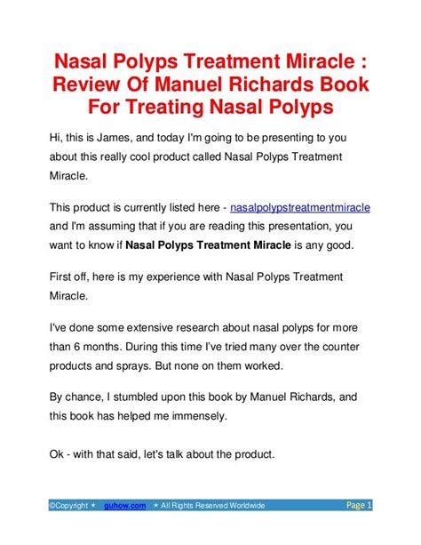 Nasal Polyps Treatment Miracle Review Of Manuel Richards Book For