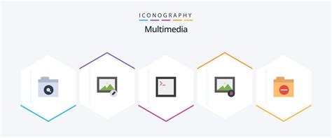 Multimedia 25 Flat Icon Pack Including Error Terminal Detail