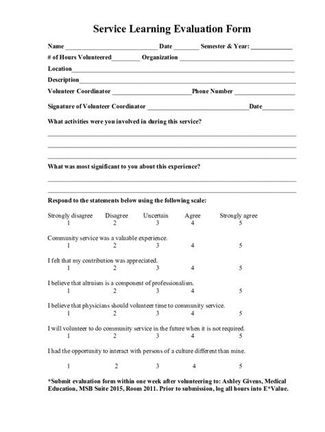 Fillable Online Service Learning Evaluation Form University Of South Alabama Fax Email Print