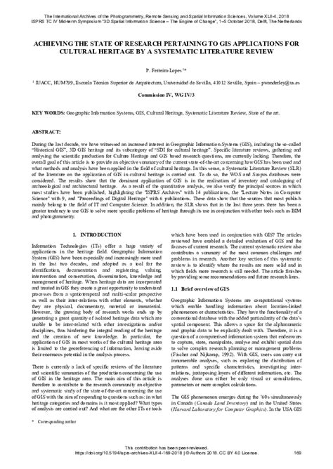 Pdf Achieving The State Of Research Pertaining To Gis Applications For Cultural Heritage By A