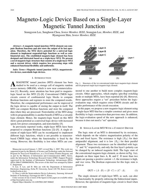 Pdf Magneto Logic Device Based On A Single Layer Magnetic Tunnel Junction