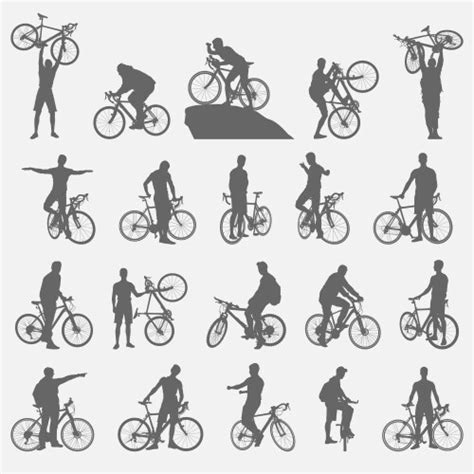 Set Hand Drawn Mountain Bike Cyclist Sketch Vector Image