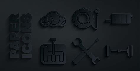 드라이버와 렌치 스패너 자동차 머플러 기어 시프터 섀시 자동차 타이어 공기압 게이지 및 속도계 아이콘을 설정합니다 벡터 3차원 형태에 대한 스톡 벡터 아트 및 기타 이미지