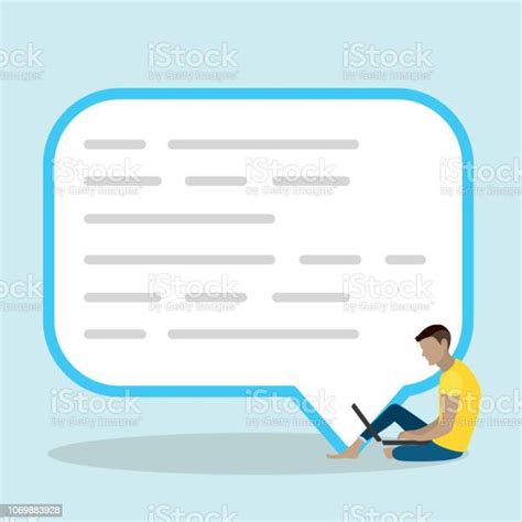 연설 거품 코멘트와 응답 사람들 스마트 노트북을 사용 하 여 남성에 대 한 Brand Name Online Messaging