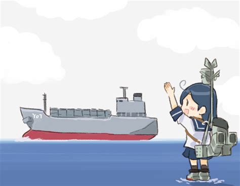 Safebooru 1girl Ahoge Black Hair Blue Sailor Collar Blue Skirt