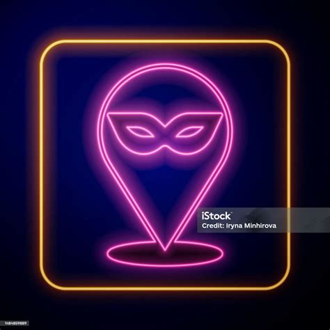 Glowing Neon Carnival Mask Icon Isolated On Black Background Masquerade Party Mask Vector Stock