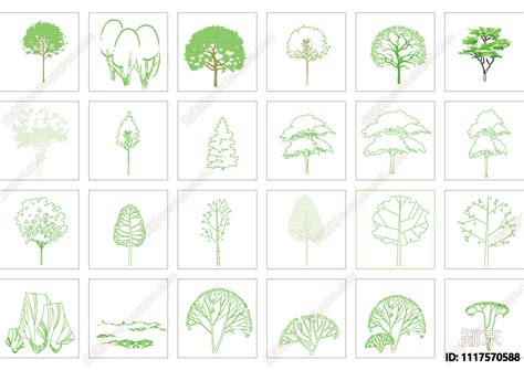 Cad植物立面图例施工图施工图下载【id 1117570588】 知末案例馆