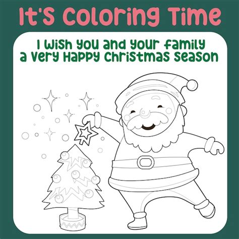 크리스마스 색칠 공부 페이지입니다 귀엽고 재미있는 만화 캐릭터 미취학 아동을 위한 색칠놀이 게임 프리미엄 벡터